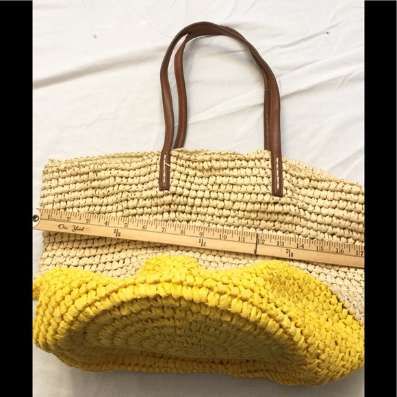 Old Navy | Bags | Old Navy Straw Woven Yellow Nude Tote | Poshmark